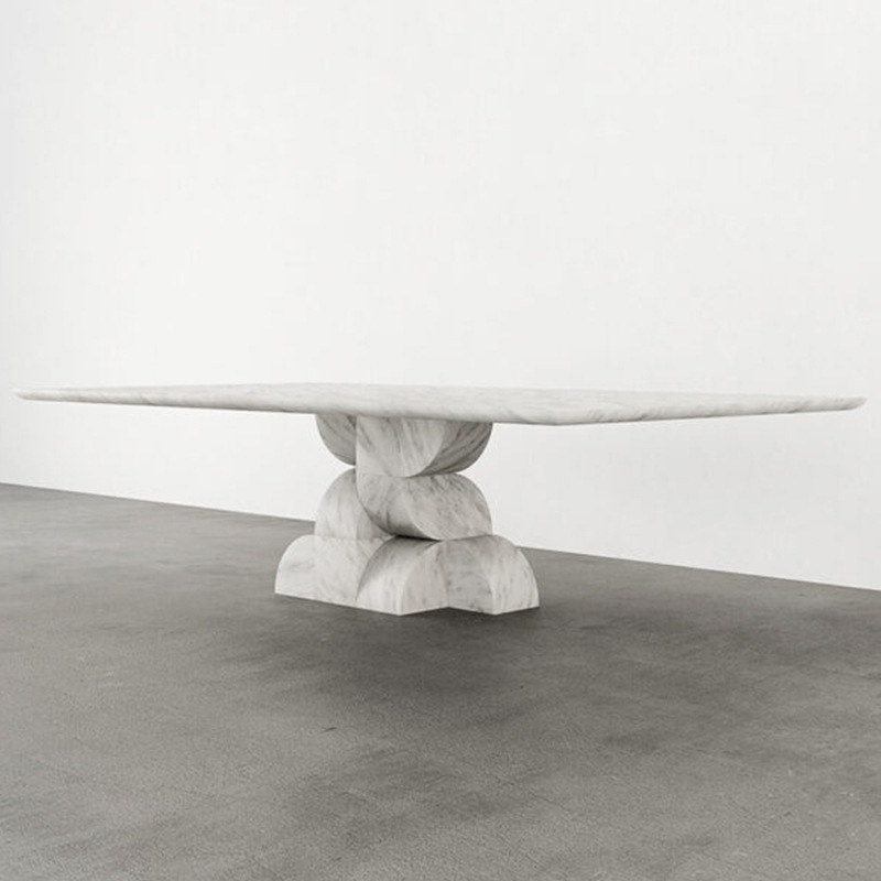 Modern White Square Marble Dining Table With Black Base