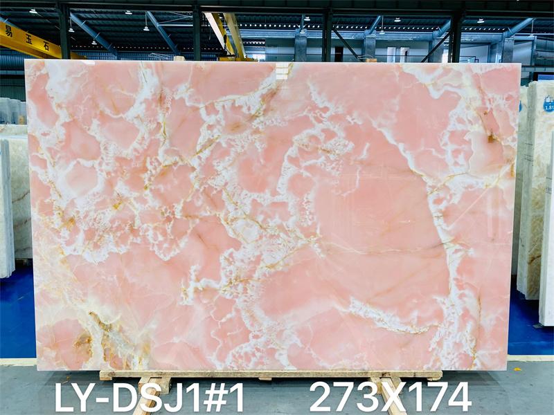 Pink Onyx Slabs Stone with white veins Translucent